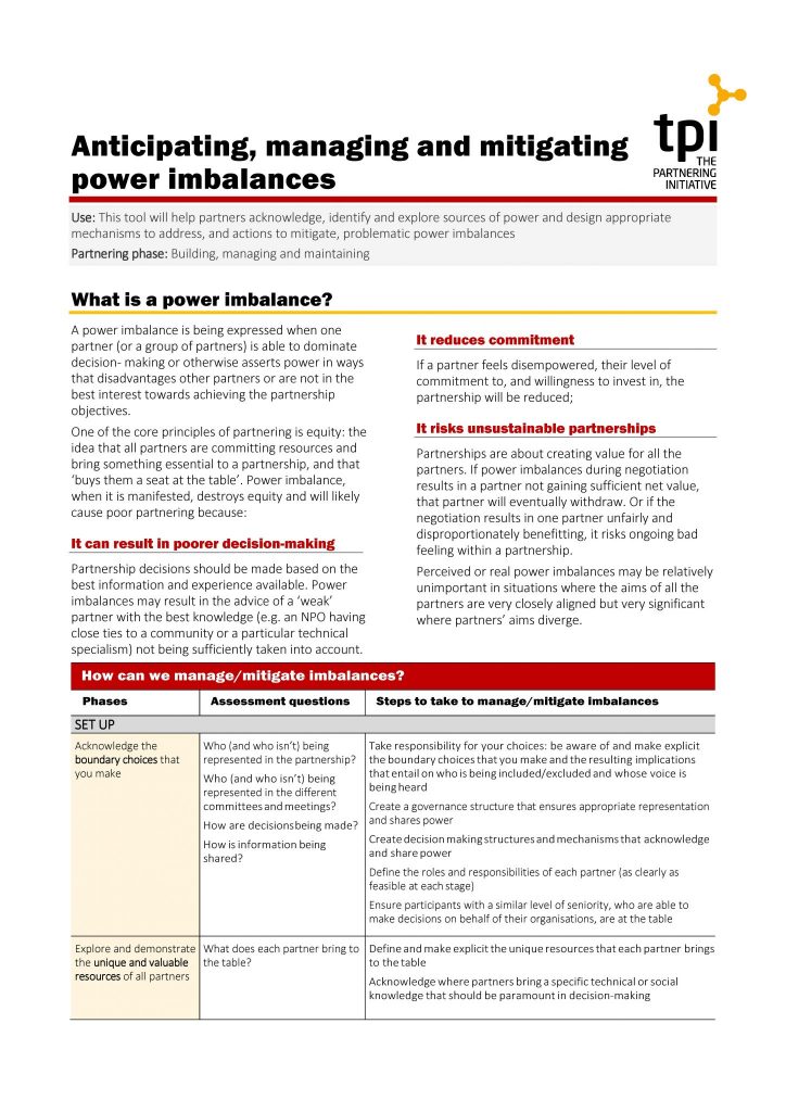 Managing Power Imbalances – The Partnering Initiative