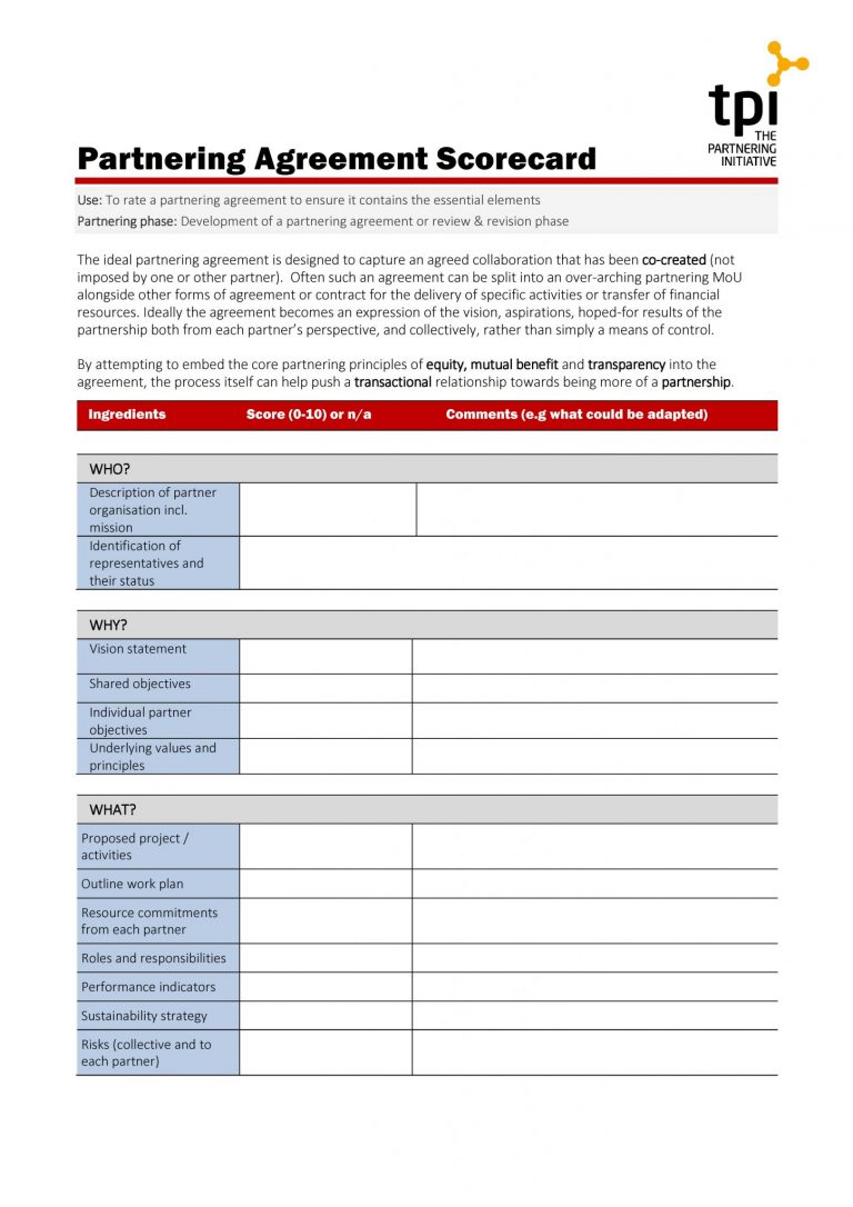 The Partnering Agreement Scorecard – The Partnering Initiative