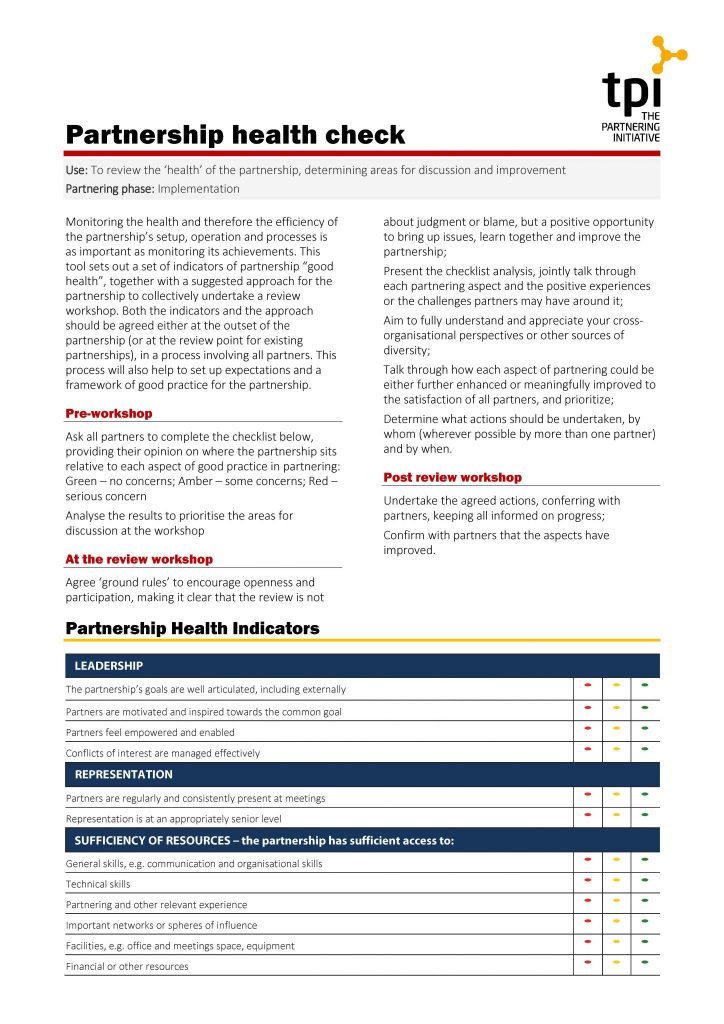 The Partnership Health Check – The Partnering Initiative